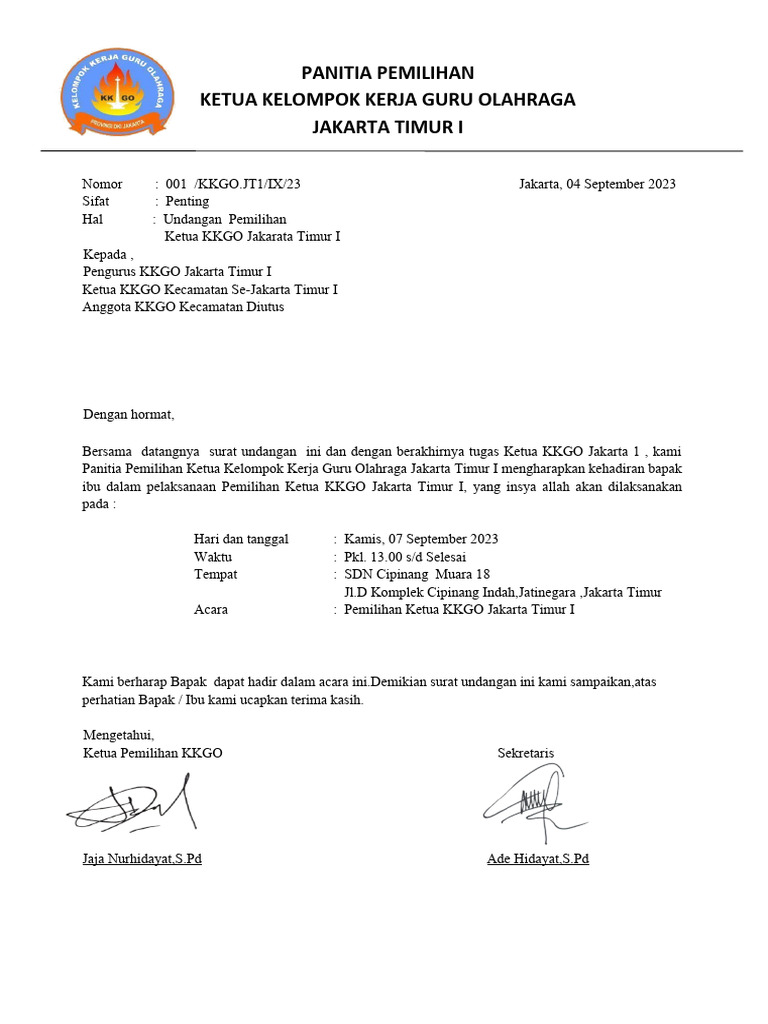 Undangan Pemilihan KETUA KKGO JT 1 | PDF
