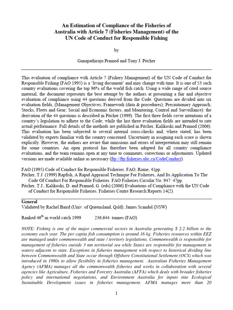 Australia CCRF | PDF | Tuna | Fisheries Management