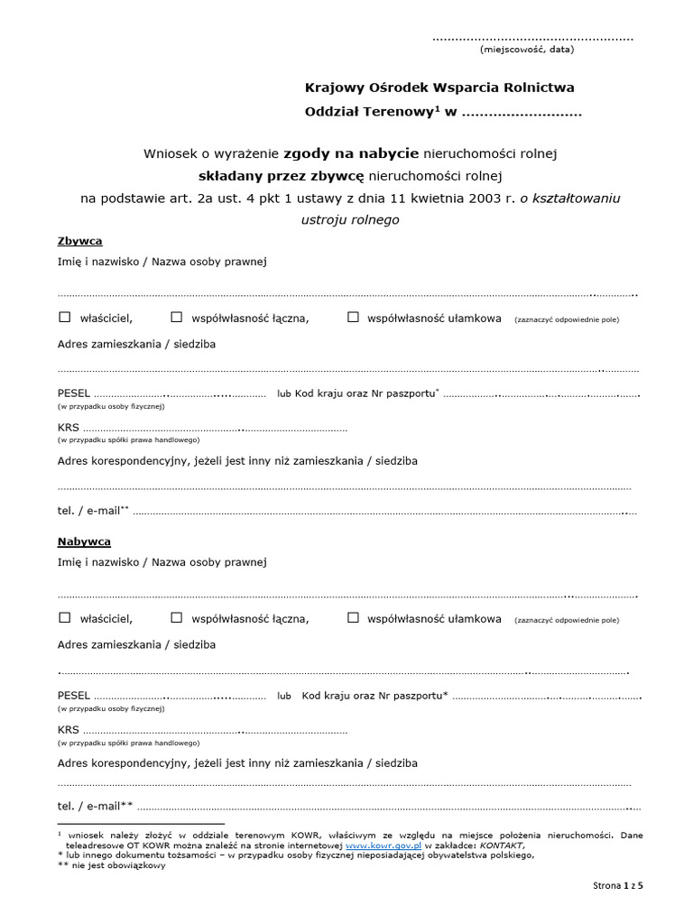 Kowr Wniosek Zbywca | PDF