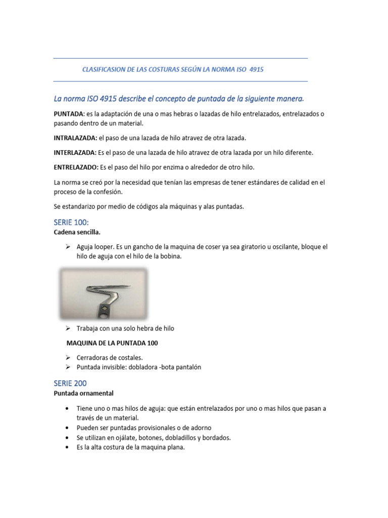 CLASIFICASION DE LAS COSTURAS SEGÚN LA NORMA ISO 4915 (1) | PDF ...