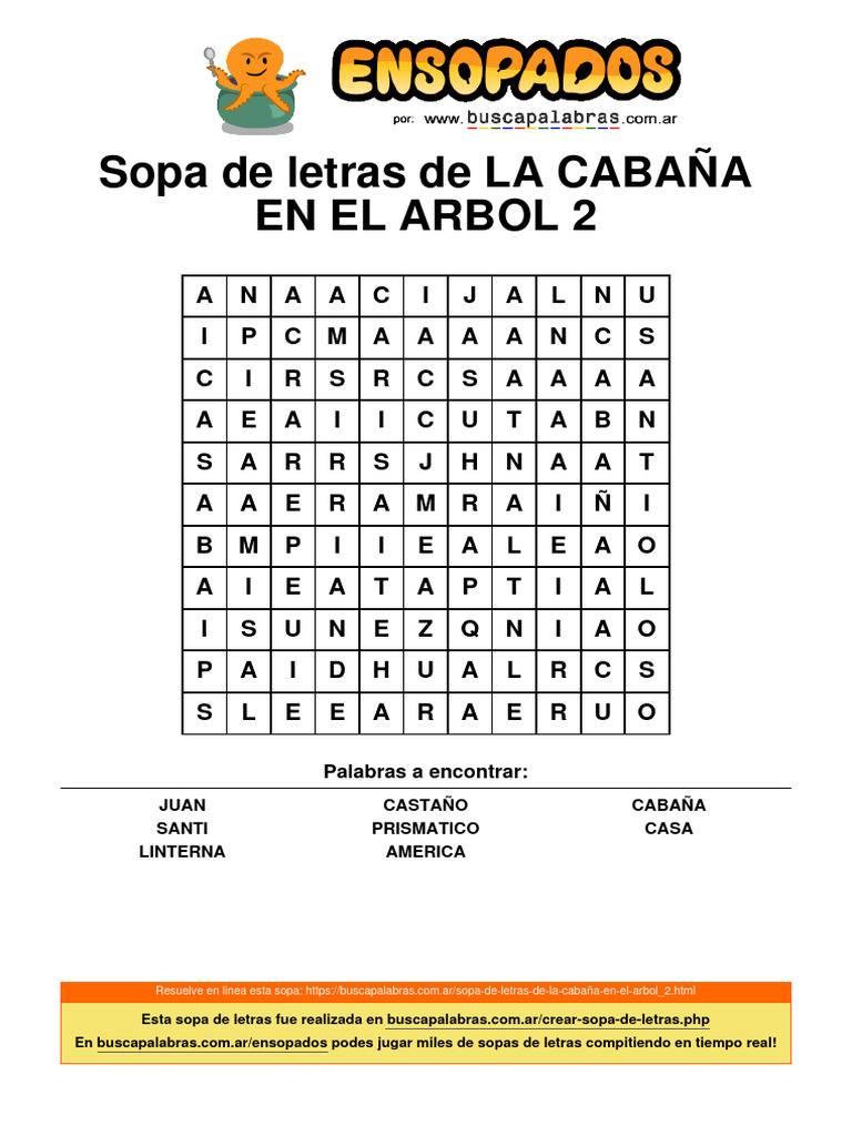 Sopa de Letras de La Cabaña en El Arbol - 2 | PDF