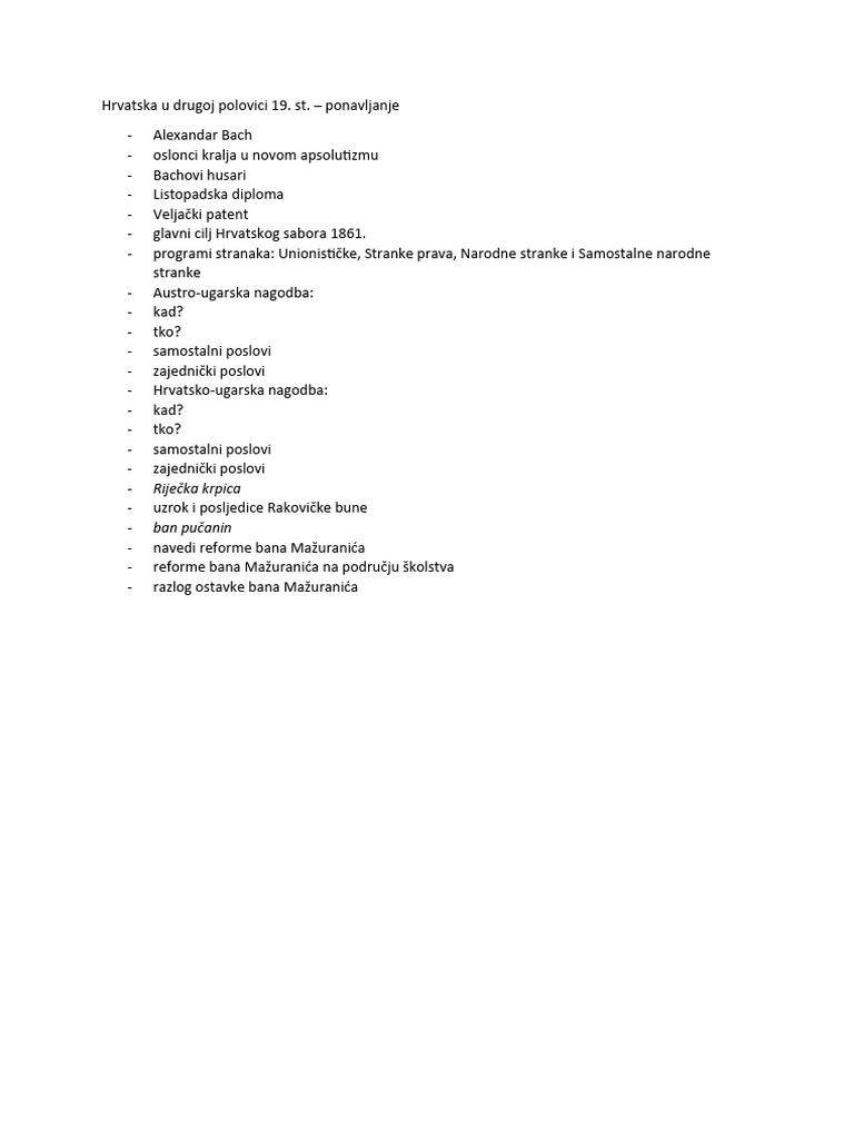 Hrvatska U Drugoj Polovici 19. St. | PDF