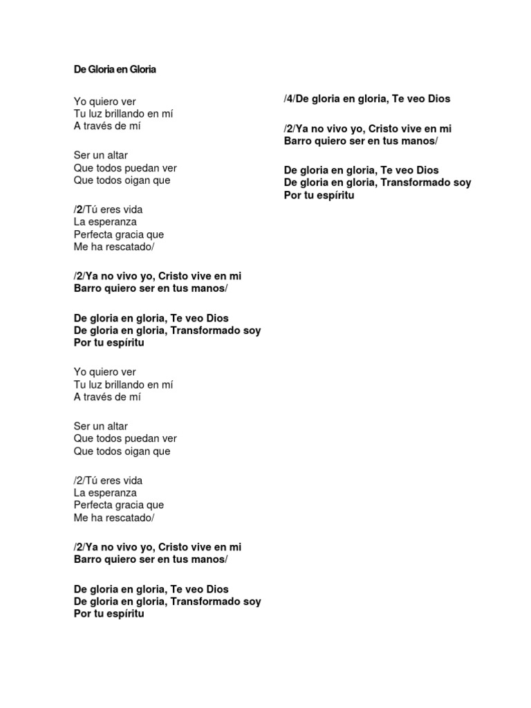 Letra de "De Gloria en Gloria" | PDF | Religión y espiritualidad