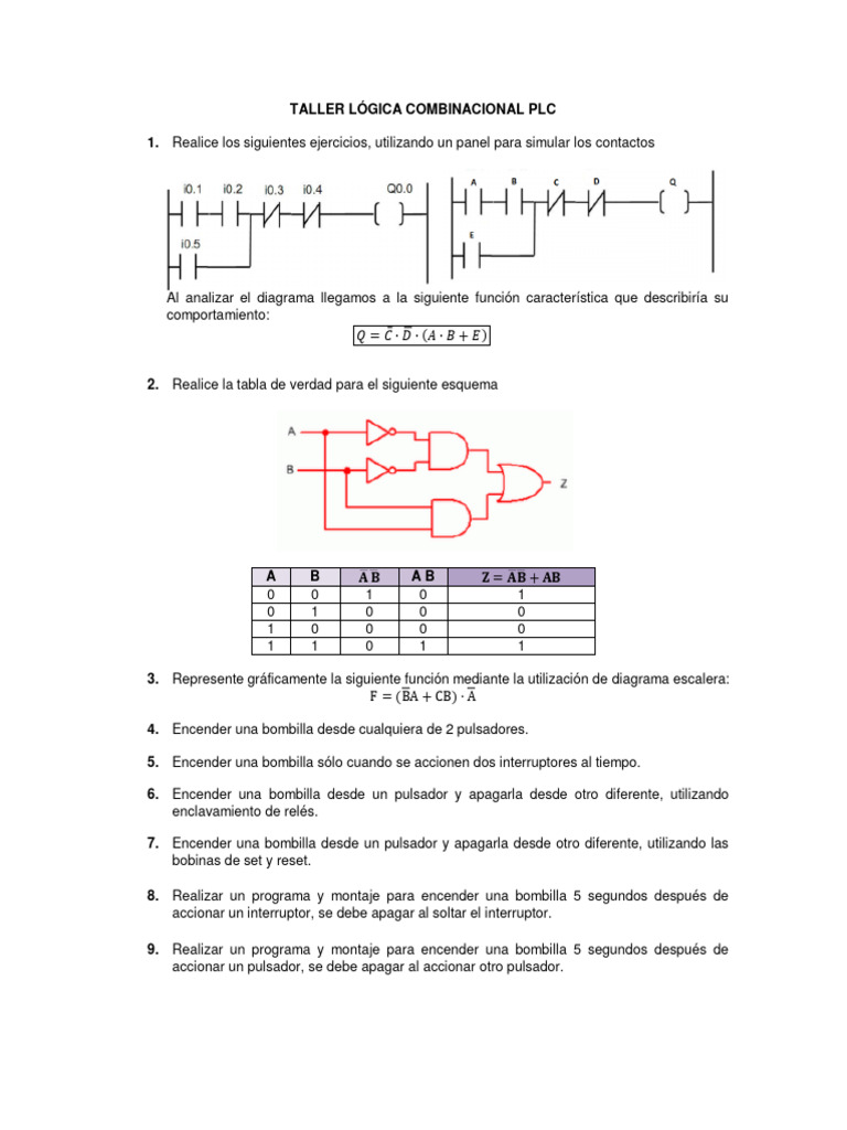 Taller de Lógica Combinacional PLC | PDF | Relé | Controlador lógico ...