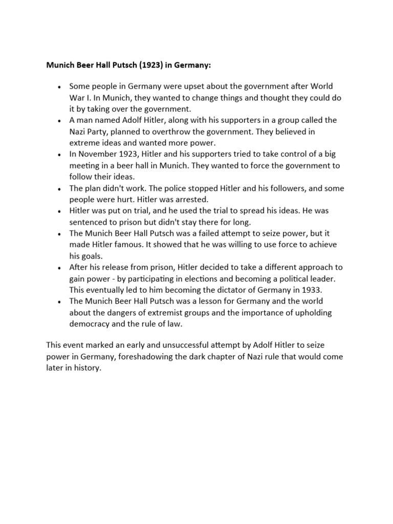 Rise of Hitler: Munich Beer Hall Putsch | PDF | Social Science