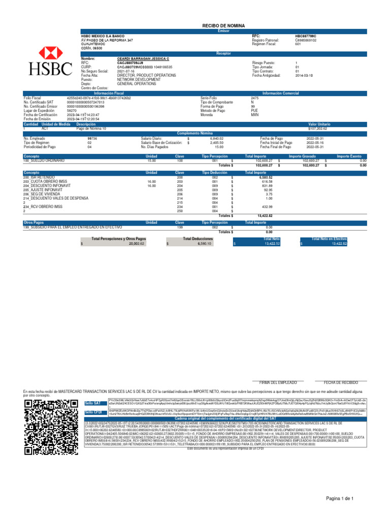 Recibo Nomina Timbrado JCCB Tarea 3 JRT | PDF