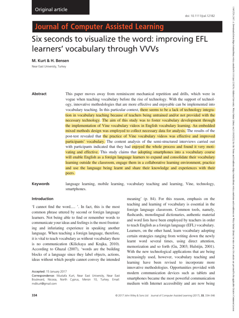 Computer Assisted Learning 2017 Kurt Six Seconds To Visualize The | PDF ...