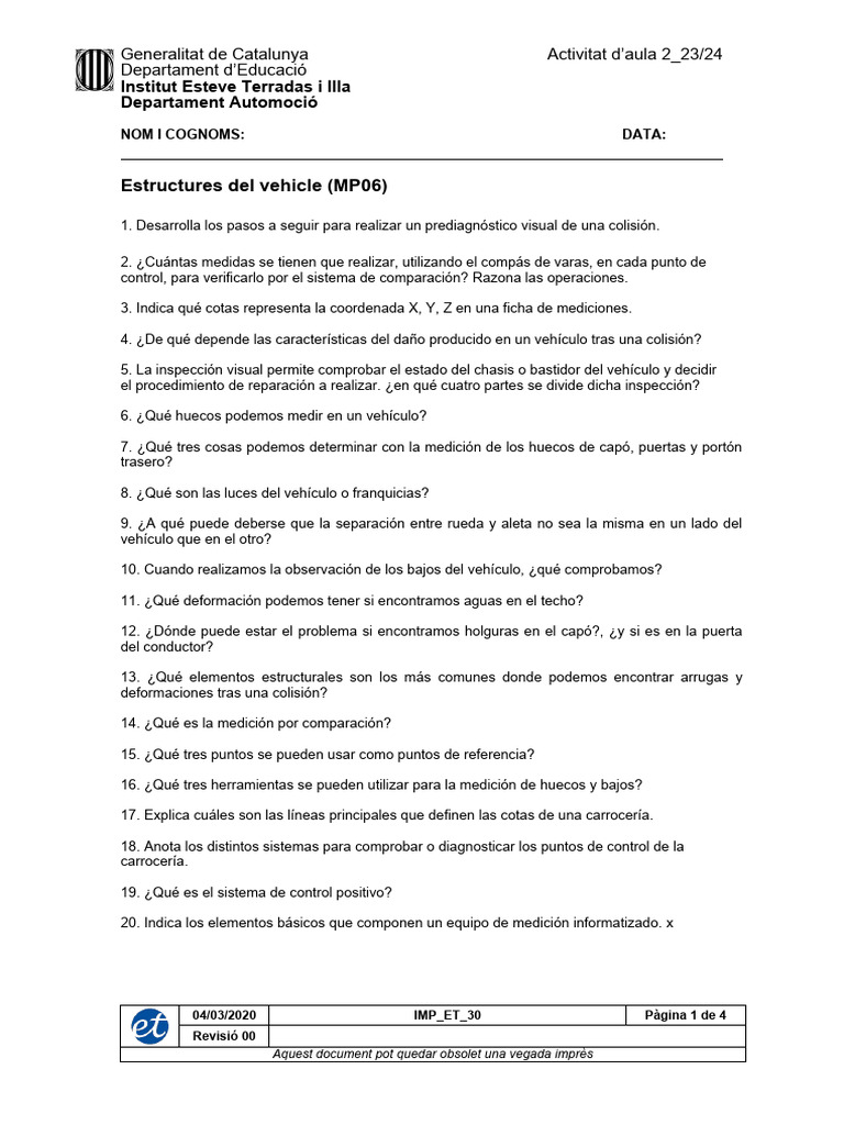 Actividad Aula 2 MP06 - 2324 | PDF | Industria automotriz | Vehículos terrestres