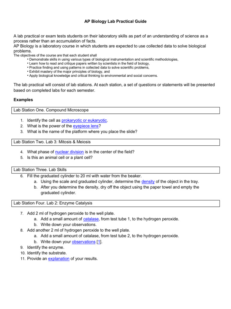 AP Biology Lab Practical Guide A Lab Practical or Exam Tests ... | PDF ...