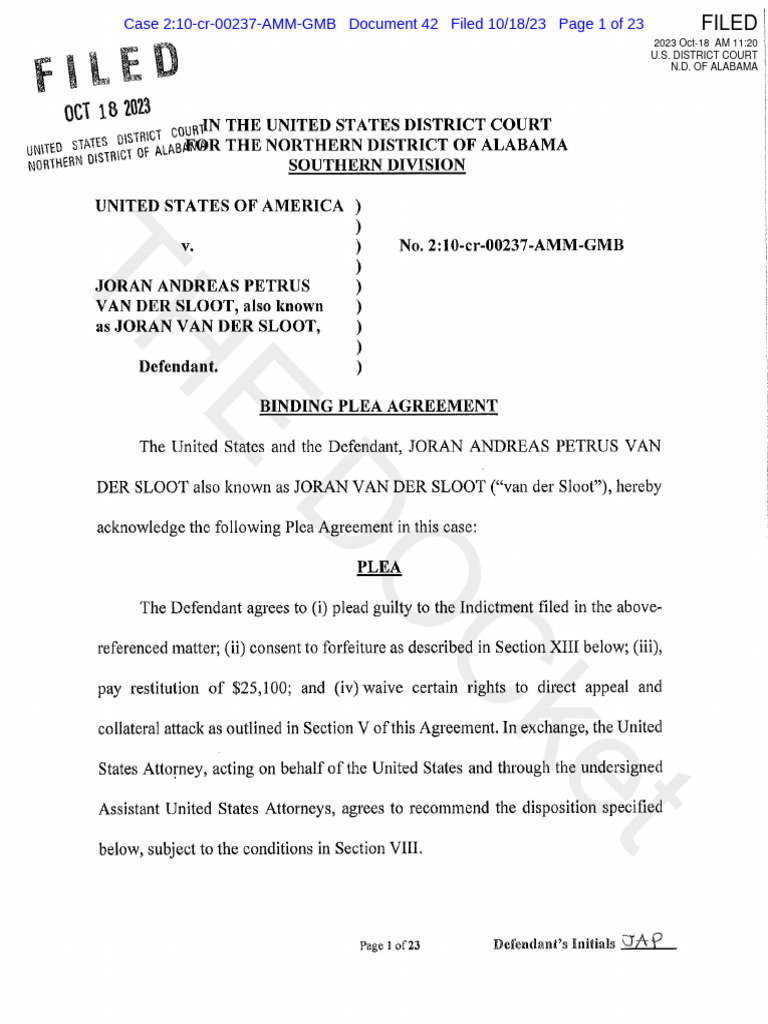 Van Der Sloot Court Binding Plea Agreement | PDF