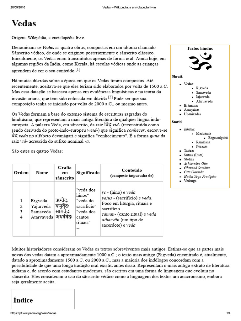 Vedas - Wikipédia, A Enciclopédia Livre | PDF