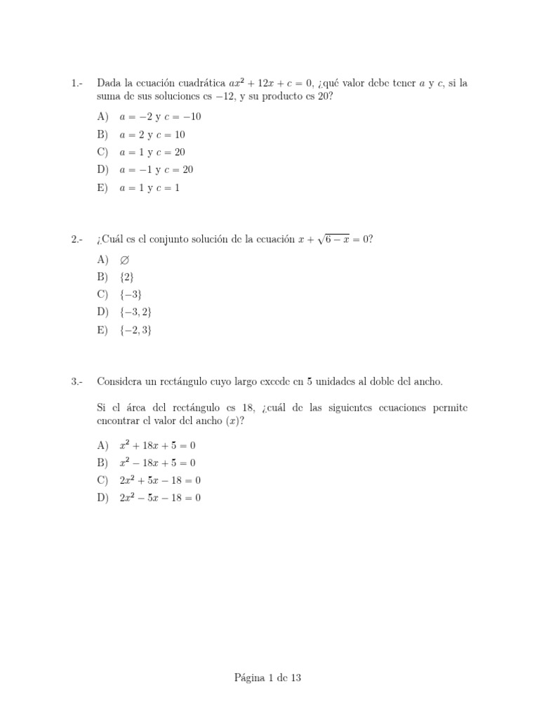 Ejercicios Ecuaciones de 2do Grado | PDF