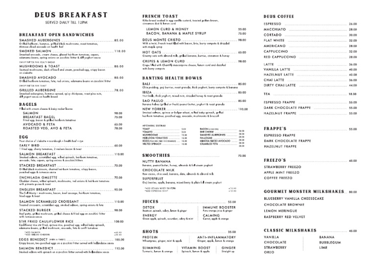 Deus Breakfast Menu 2022 | PDF