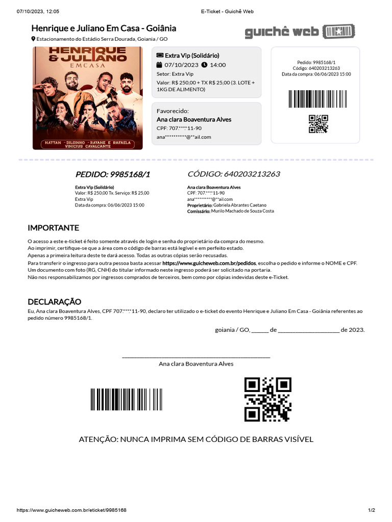 E-Ticket - Guichê Web | PDF