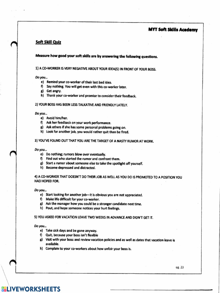 Soft Skills in Workplace Quiz | PDF