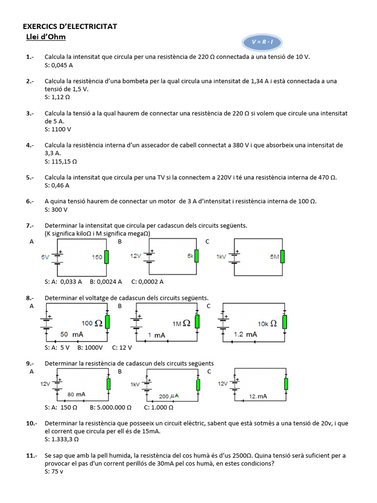 Exercicis Llei Ohm | PDF