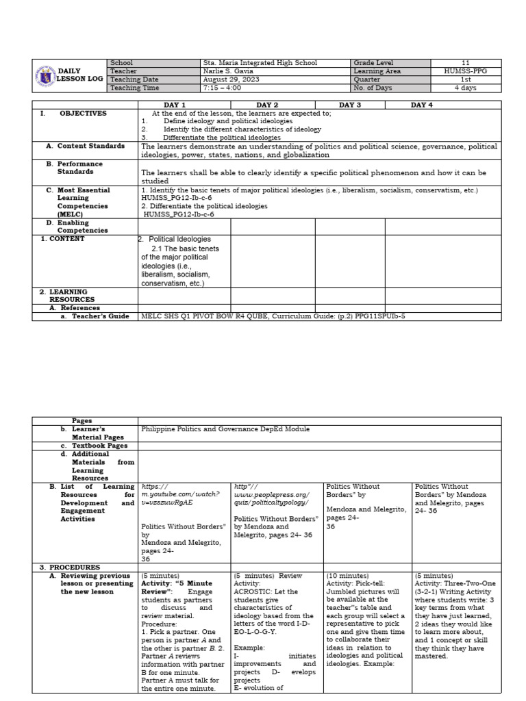 PPG-Q1 Module 2 DLL | PDF | Ideologies | Learning