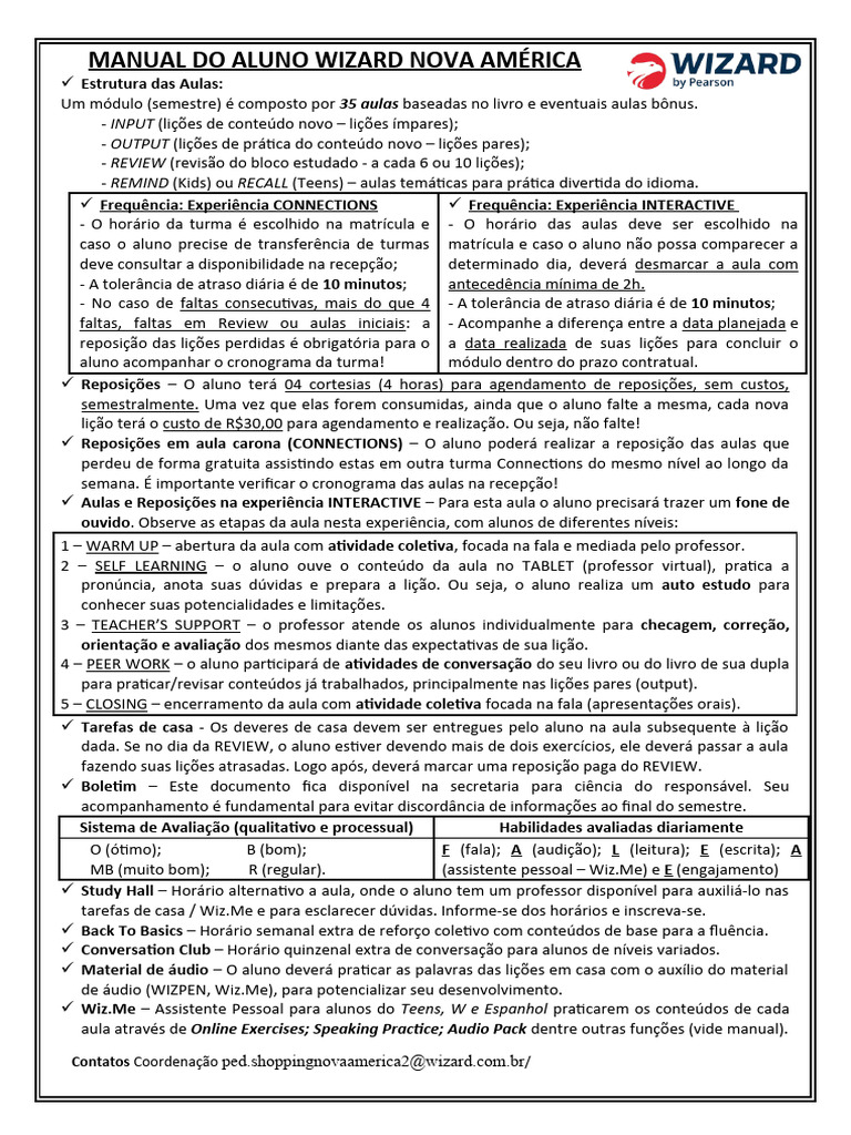 Manual do Aluno Wizard: Estrutura e Regras | PDF | Artes Linguísticas e ...