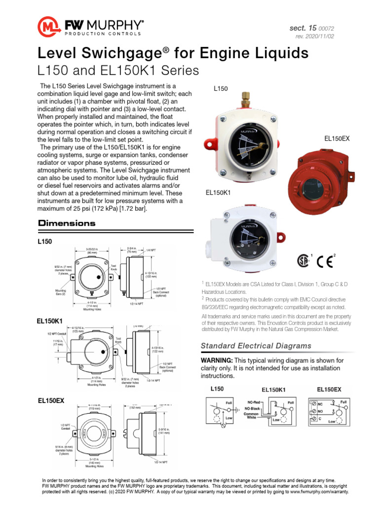 Level Swichgage® For Engine Liquids L150 AND EL150K1 SERIES | PDF