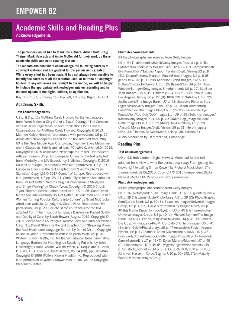 B2 Academic Skills and Reading Plus Acknowledgements | PDF