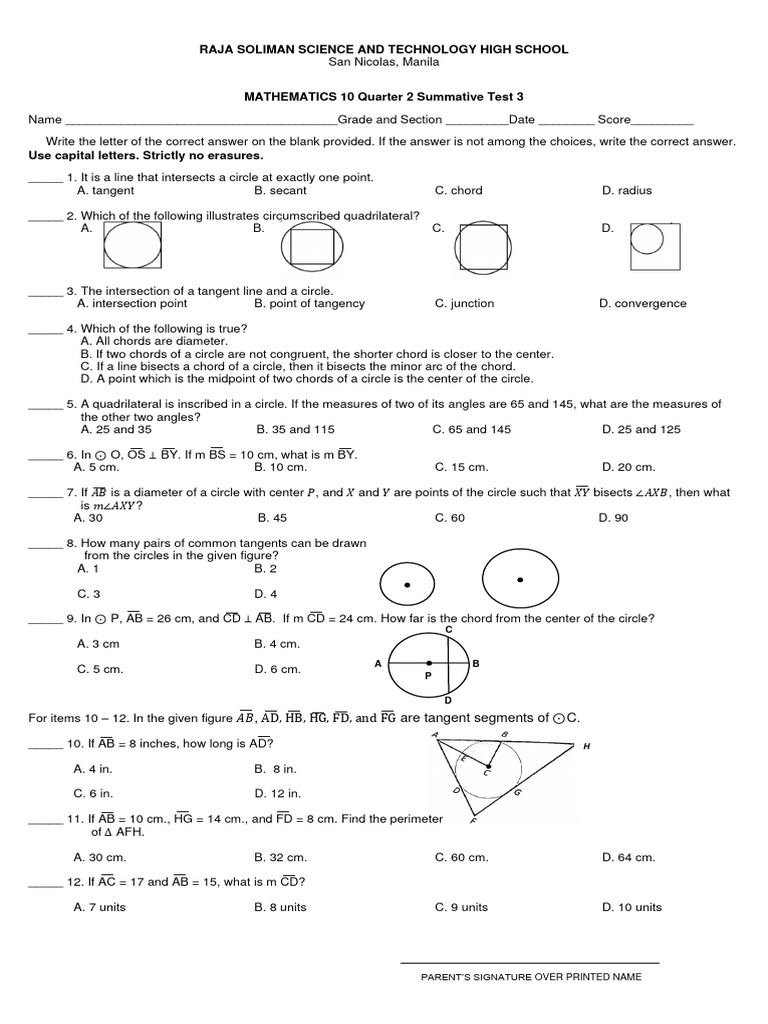 Q2 Summative Test 3 | PDF | Circle | Geometric Shapes