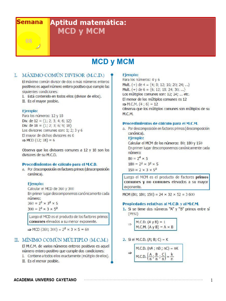 Semana 8 - MCD y MCM - Apt Matematico - Semestral Cayetano | PDF ...