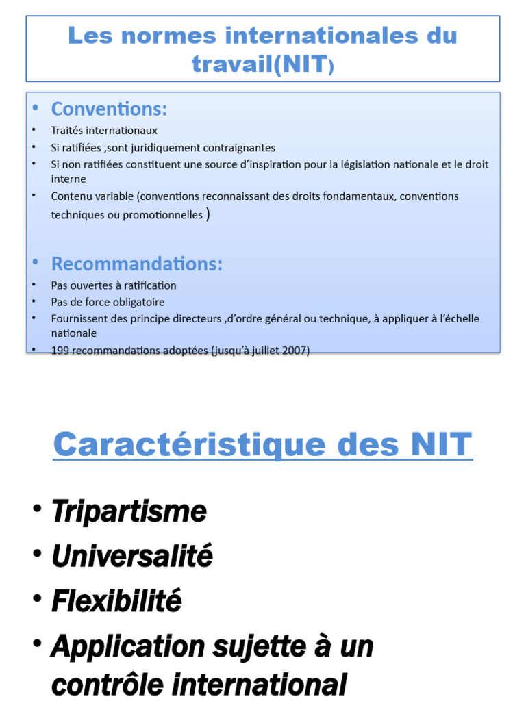 Normes Internationales du Travail (NIT) | PDF
