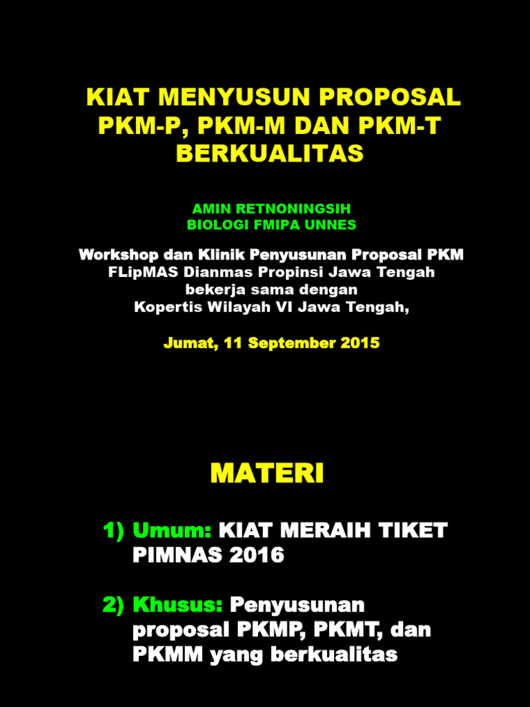 Workshop Dan Klinik Penyusunan Proposal PKM-FLipMAS) Dianmas Jateng | PDF