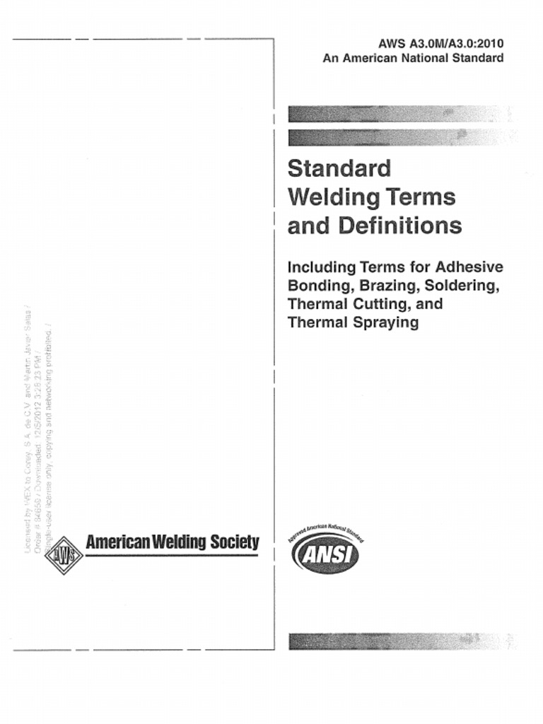 AWS A3.0M-A3.0-2010 Standard Welding Terms and Definitions | PDF