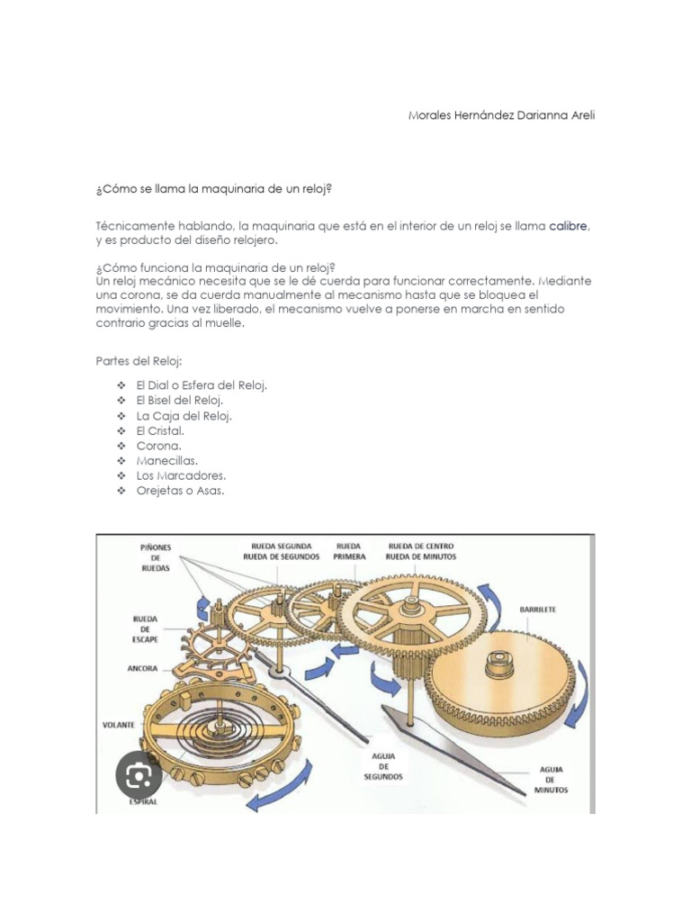 Partes y funcionamiento de un reloj | PDF