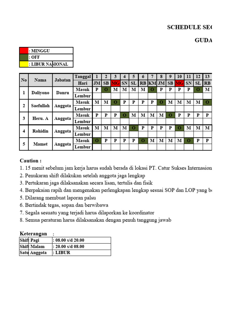 Schedule PT. CSI Oktober 2021 | PDF