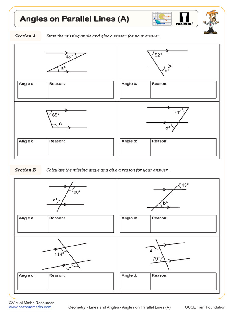 Cazoom Maths. Lines and Angles. Angles On Parallel Lines (A) | PDF ...