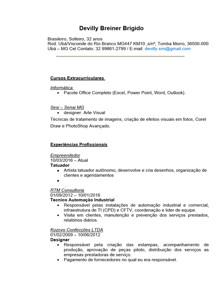 Currículo de Devilly Breiner Brigido | PDF | Arte