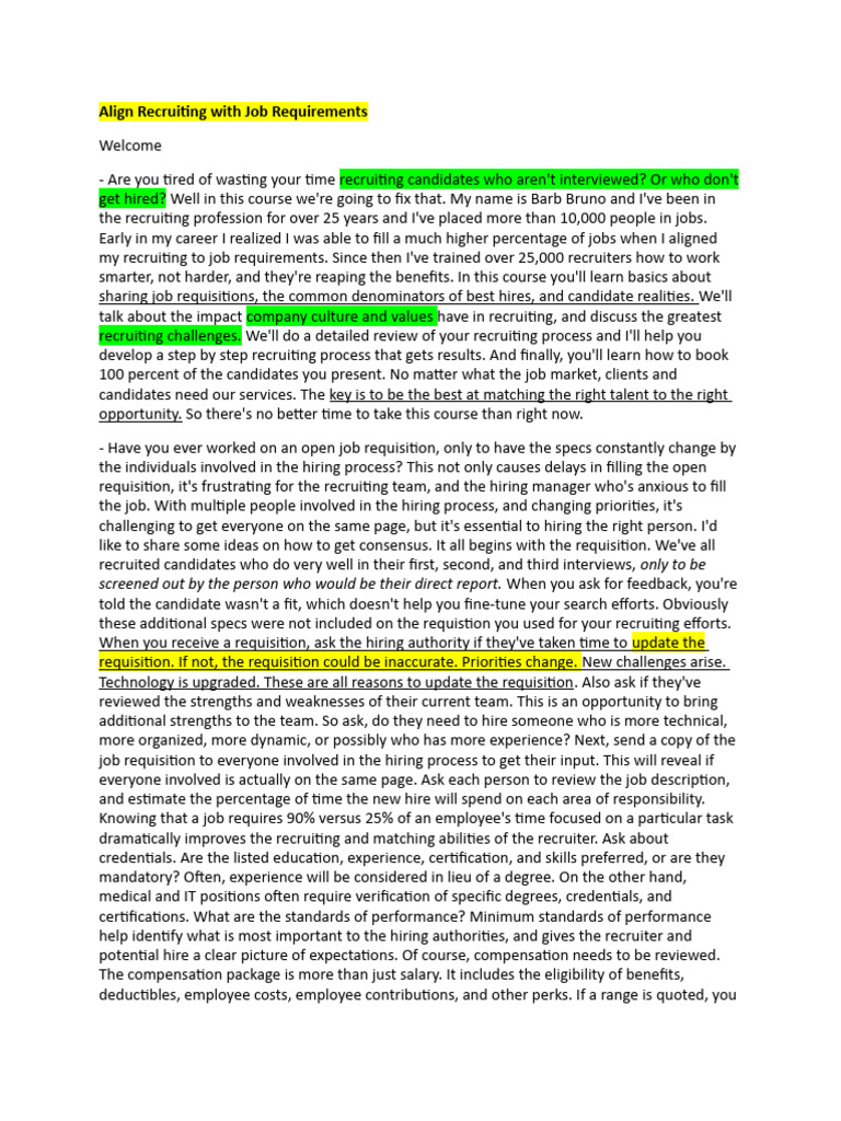 Align Recruiting With Job Requirements | PDF