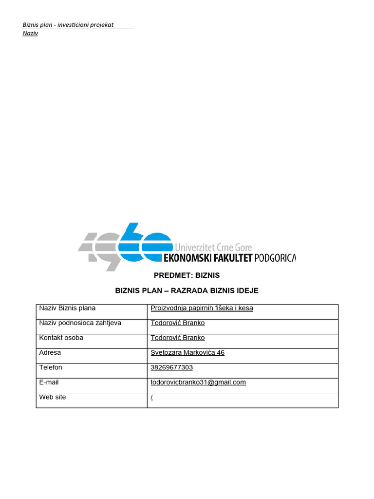 Biznis Plan - 2021 | PDF