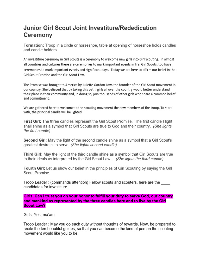 Junior Girl Scout Joint Investiture FINAL | PDF