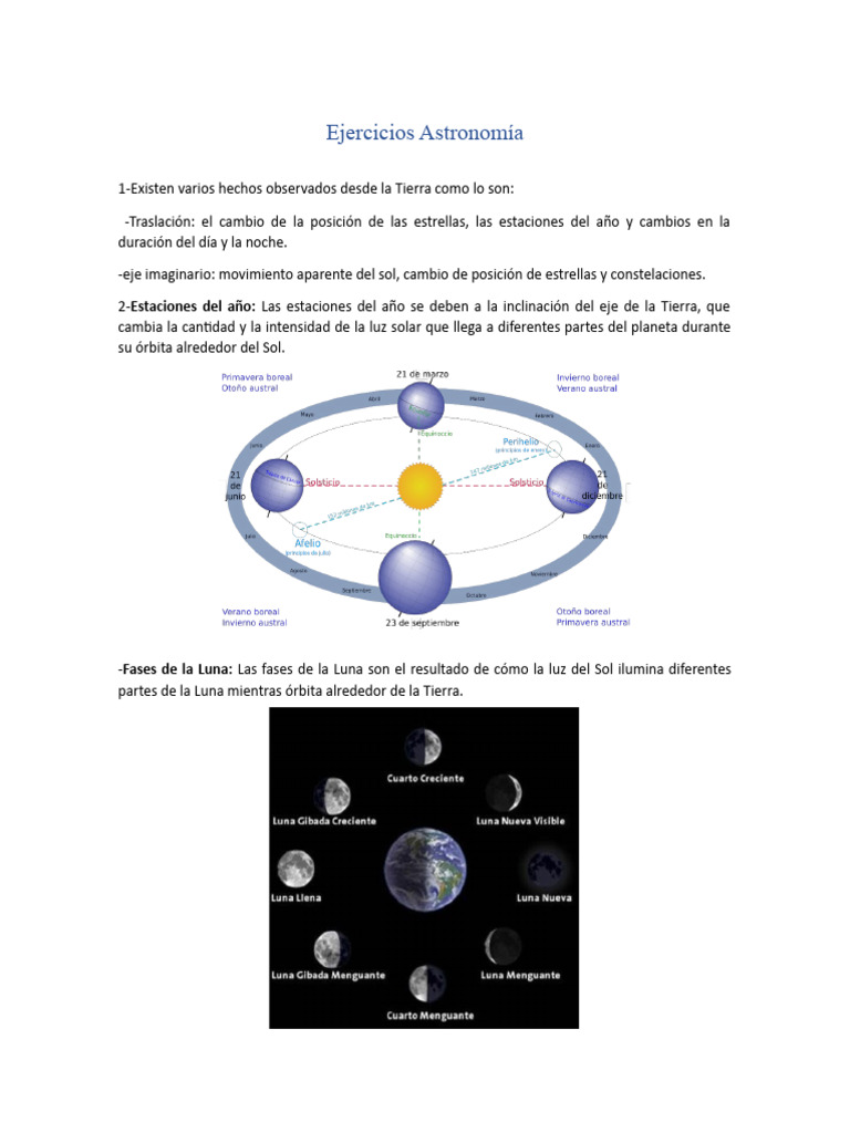Ejercicios Astronomía | PDF | Luna | Tierra