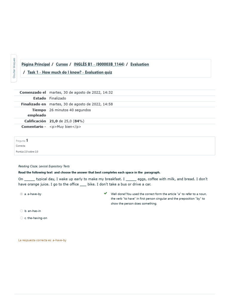 Task 1 - How Much Do I Know - Evaluation Quiz - Revisión Del Intento | PDF | Linguistics | Grammar