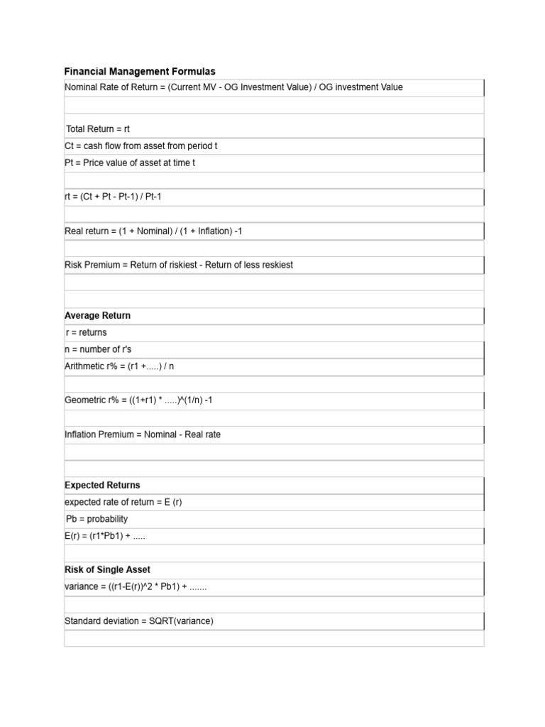 Financial Management Formulas | PDF | Present Value | Yield (Finance)