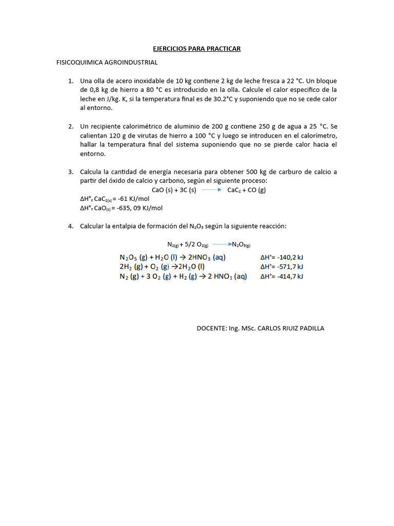 Ejercicios Fisicoquimica | PDF