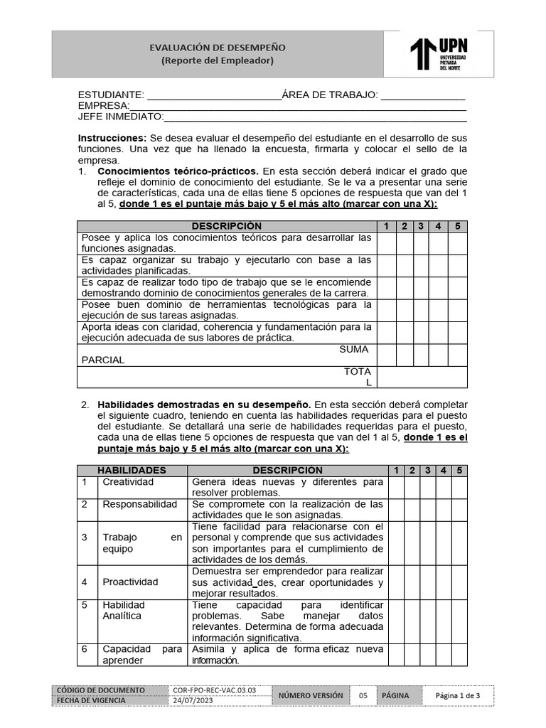 Formato de Evaluacion Desempeño de PPP 2023 | PDF | Cognición