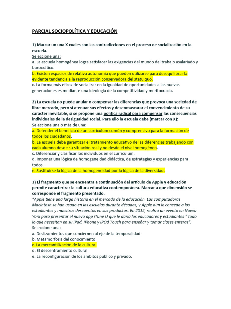 Respuestas Parcial Teoria Sociop y Educ | PDF | Sociedad | Estado ...