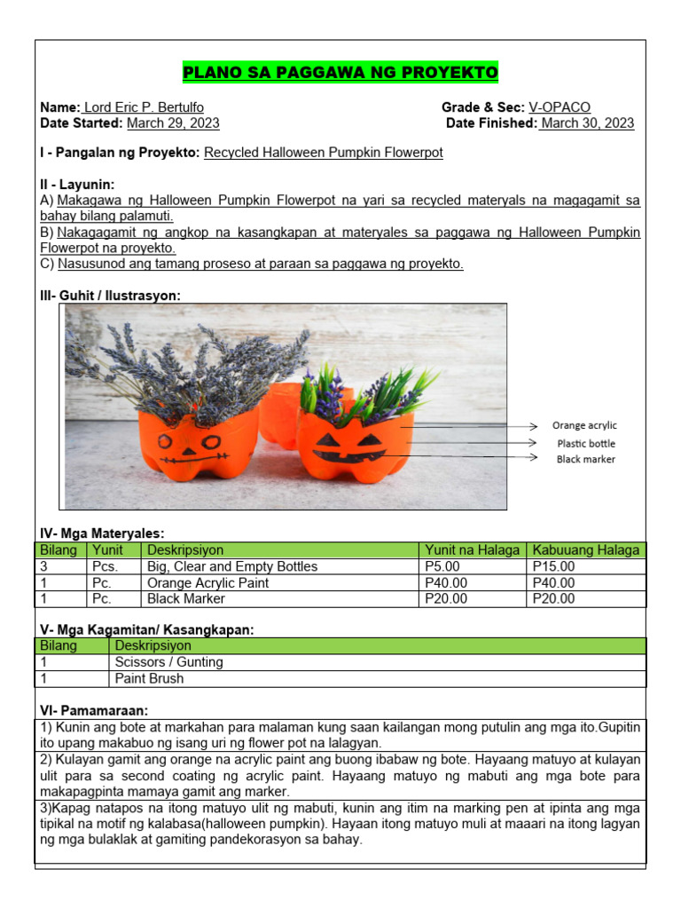 Pplano Sa Paggawa NG Proyekto | PDF Pplano Sa Paggawa NG Proyekto | PDF
