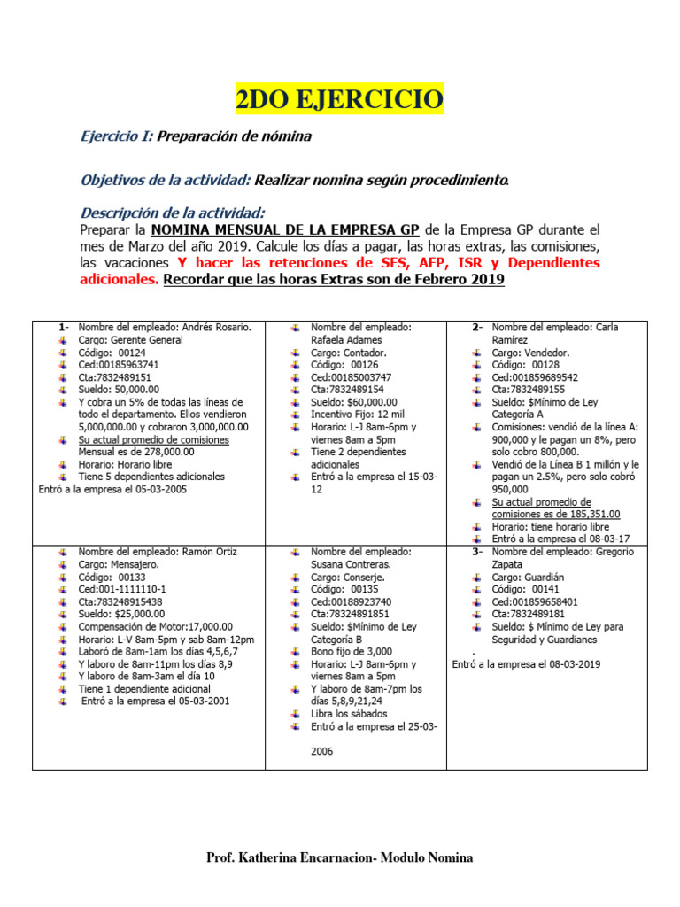 2do Ejercicio Modulo Nomina Sab 18-05-19 | PDF