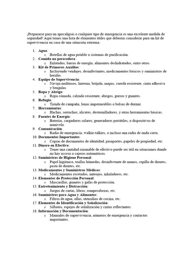 Kit de Supervivencia | PDF