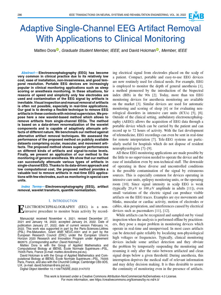 Adaptive Single-Channel EEG Artifact Removal With Applications To Clinical Monitoring | Download ...
