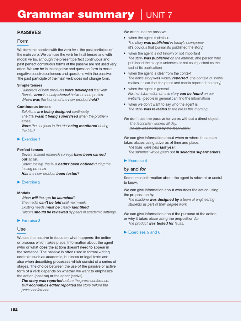 Grammar Summary Unit 7 | PDF
