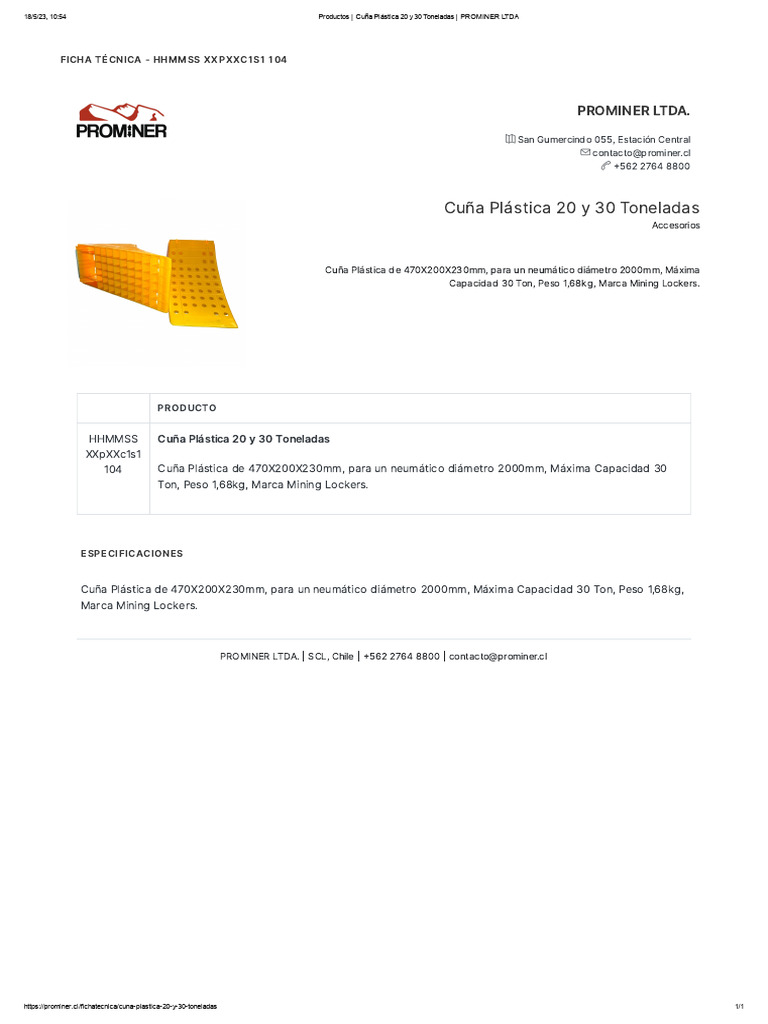 Productos - Cuña Plástica 20 y 30 Toneladas - PROMINER LTDA | PDF