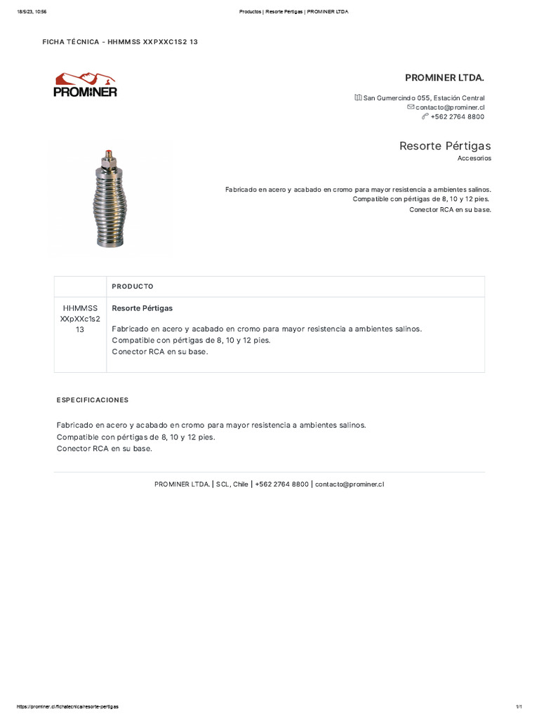 Productos - Resorte Pértigas - PROMINER LTDA | PDF | Rieles | Metales de transición