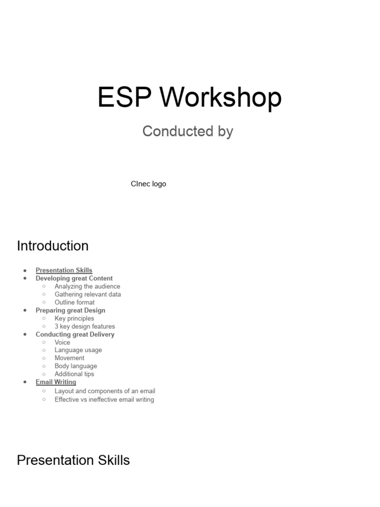 ESP Workshop: Conducted by | PDF | Page Layout | Human Communication
